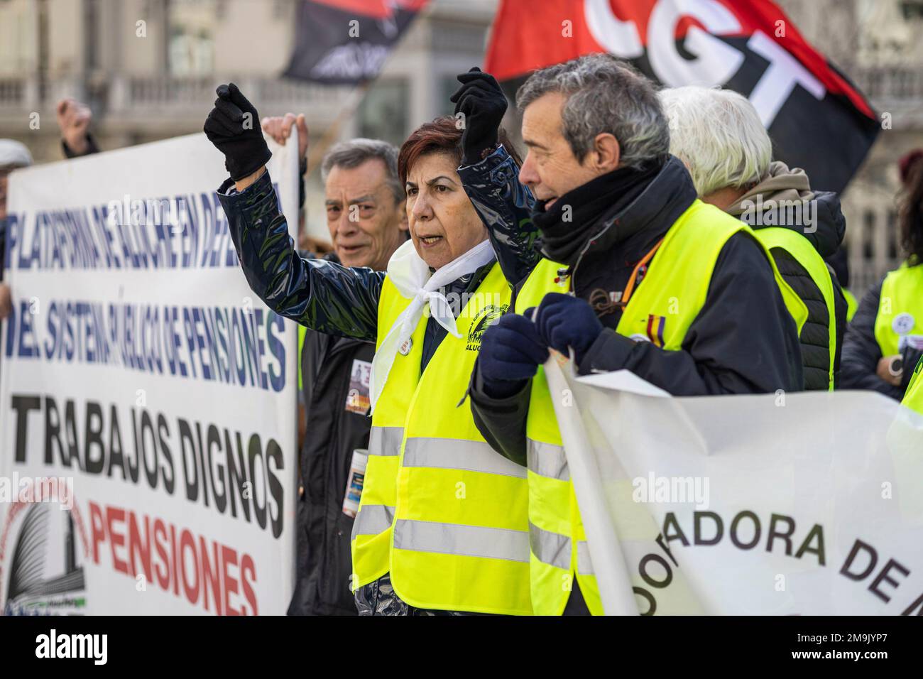 Several people demonstrate for the improvement of the public pension ...