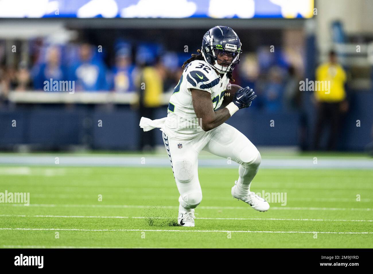 Seattle Seahawks running back Tony Jones Jr. (32) runs with the ball ...