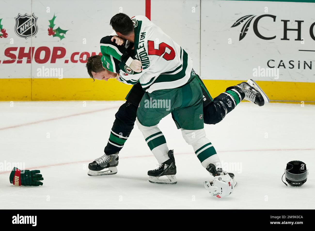 Minnesota Wild defenseman Jake Middleton (5) and Dallas Stars center ...