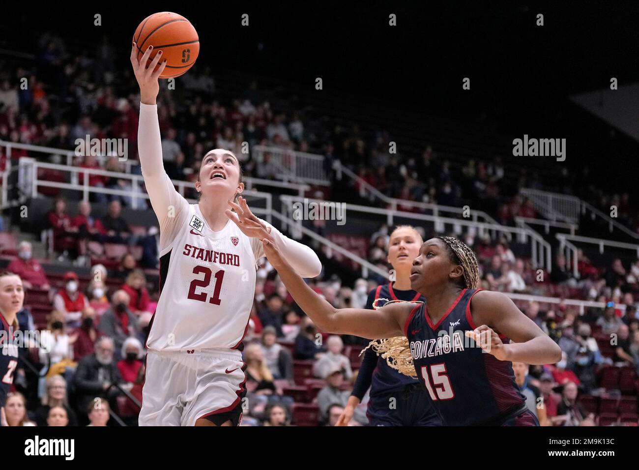 Stanford forward Brooke Demetre (21) drives to the basket against Gonzaga forward Yvonne Ejim ...