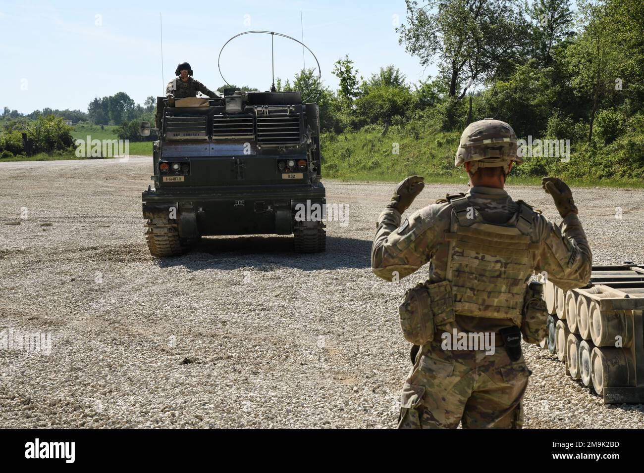 A U.S. Soldier assigned to the 41st Field Artillery Brigade ground ...