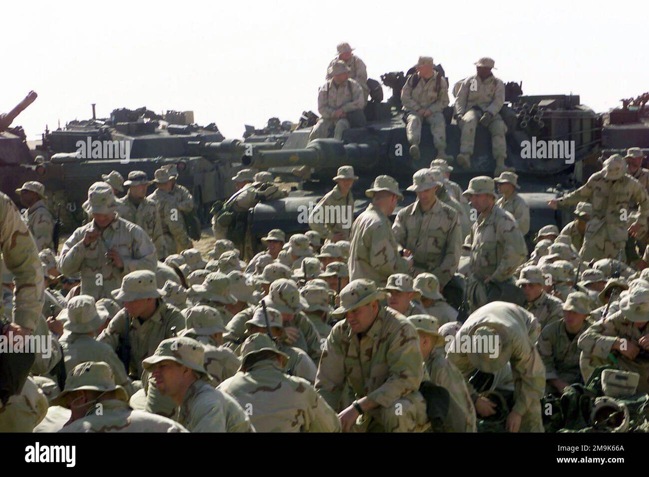 US Marines from Task Force Five gather at Camp Coyote, a Forward Area ...
