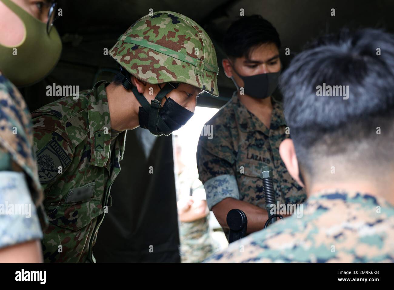 A member of the Japan Ground Self-Defense Force’s 15th Brigade Signals ...