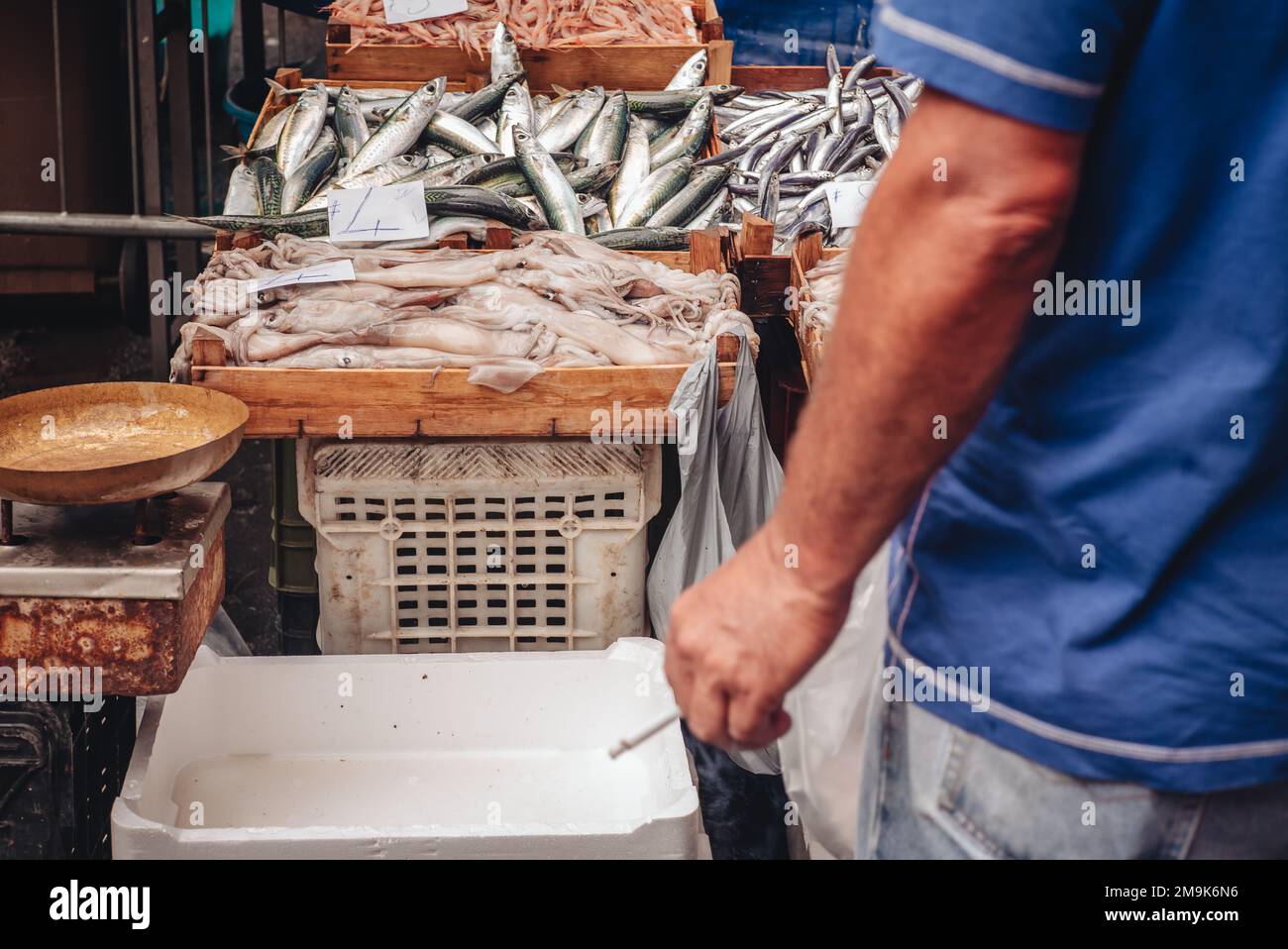 Authentic scenes from the local fish market in Catania, Sicily Stock ...