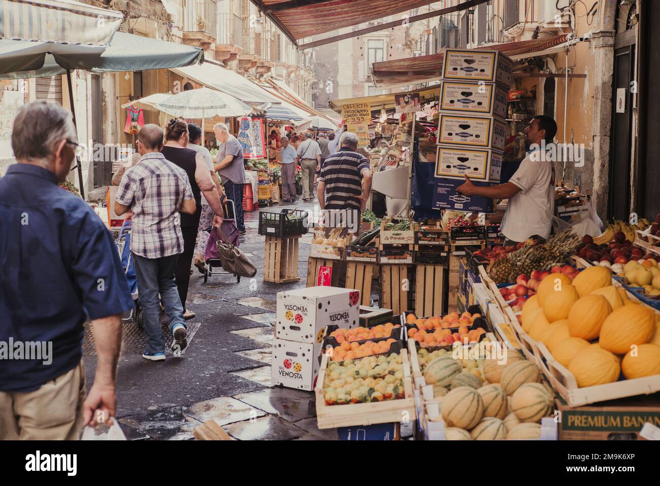 Authentic scenes from the local food market in Catania, Sicily Stock ...