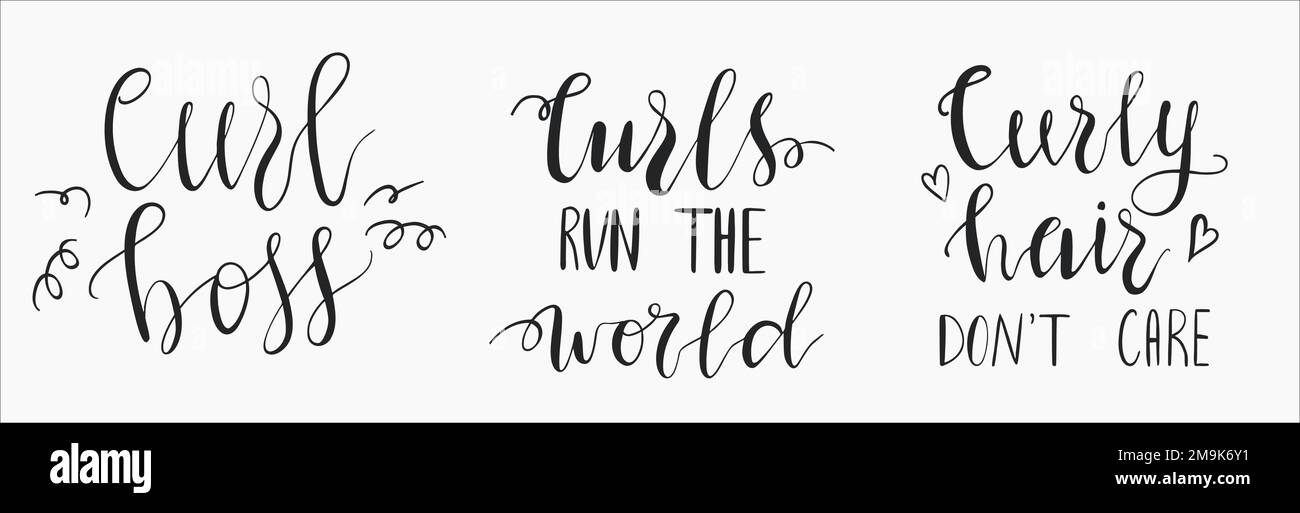 Set of hand lettered quotes about curly hair Stock Vector Image & Art ...