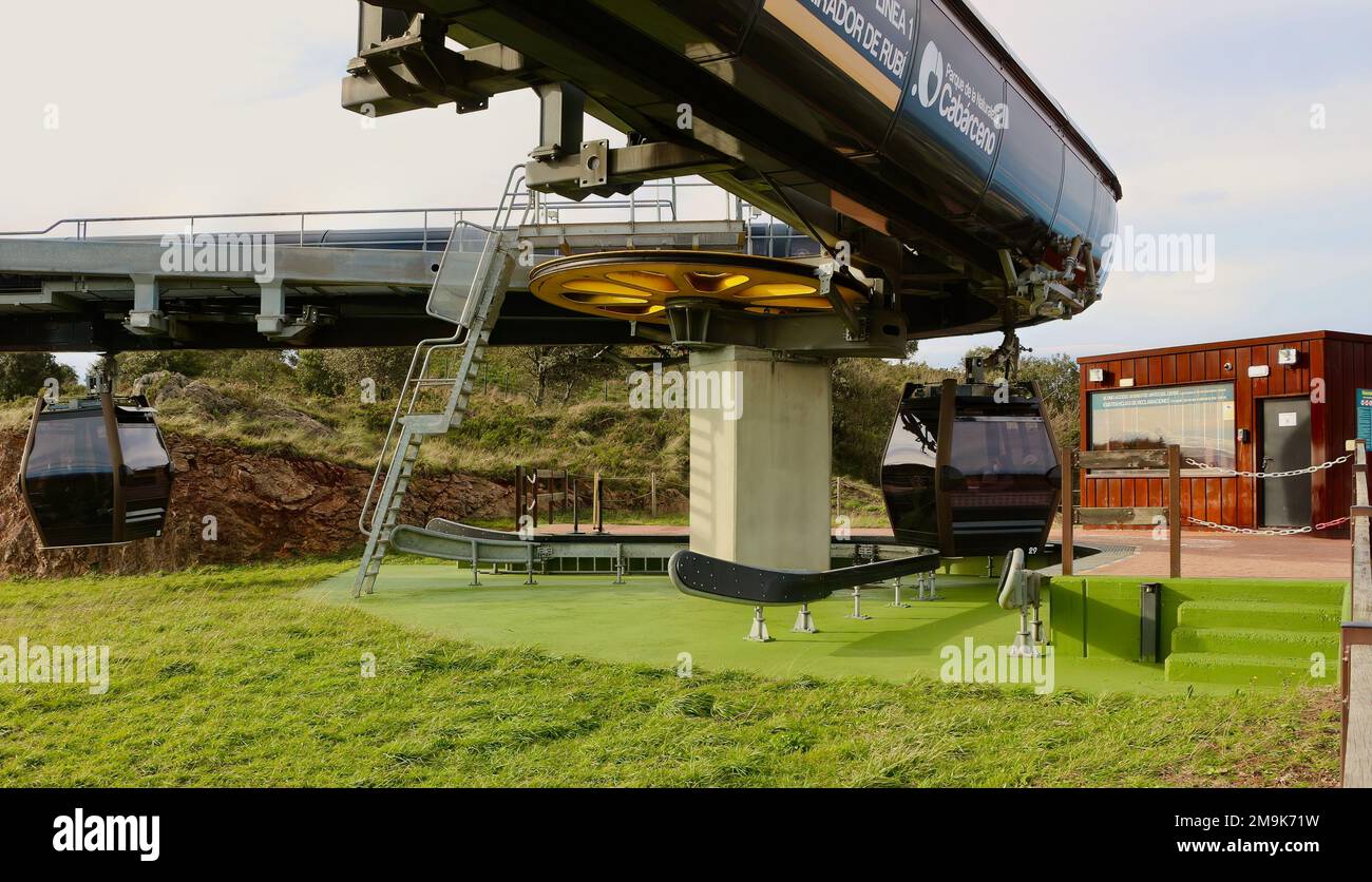 Cable cars on a windy day Cabarceno Natural Park Penagos Cantabria ...