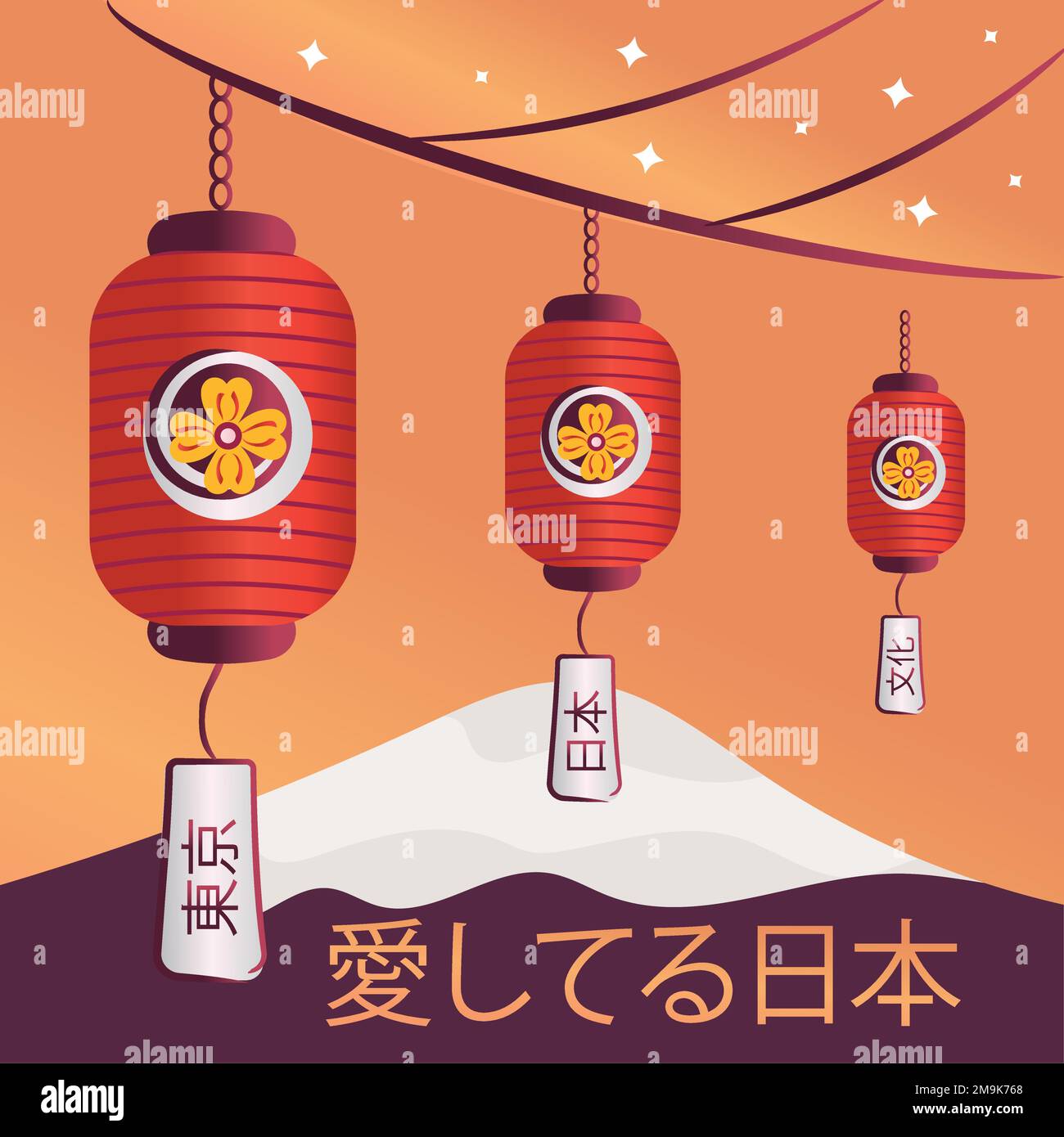 Group of traditional asian lamps Japan poster Vector Stock Vector Image ...
