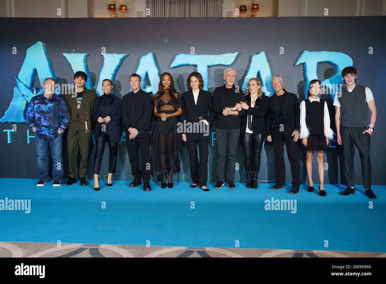 Producer Jon Landau, from left, Jamie Flatters, Bailey Bass, Sam ...