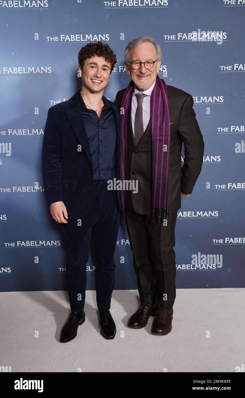 Gabriel LaBelle and Steven Spielberg attend The Fabelmans premiere at ...