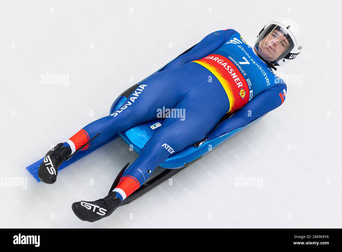 Jozef Husla of Slovakia speeds down the track during the men's race at ...