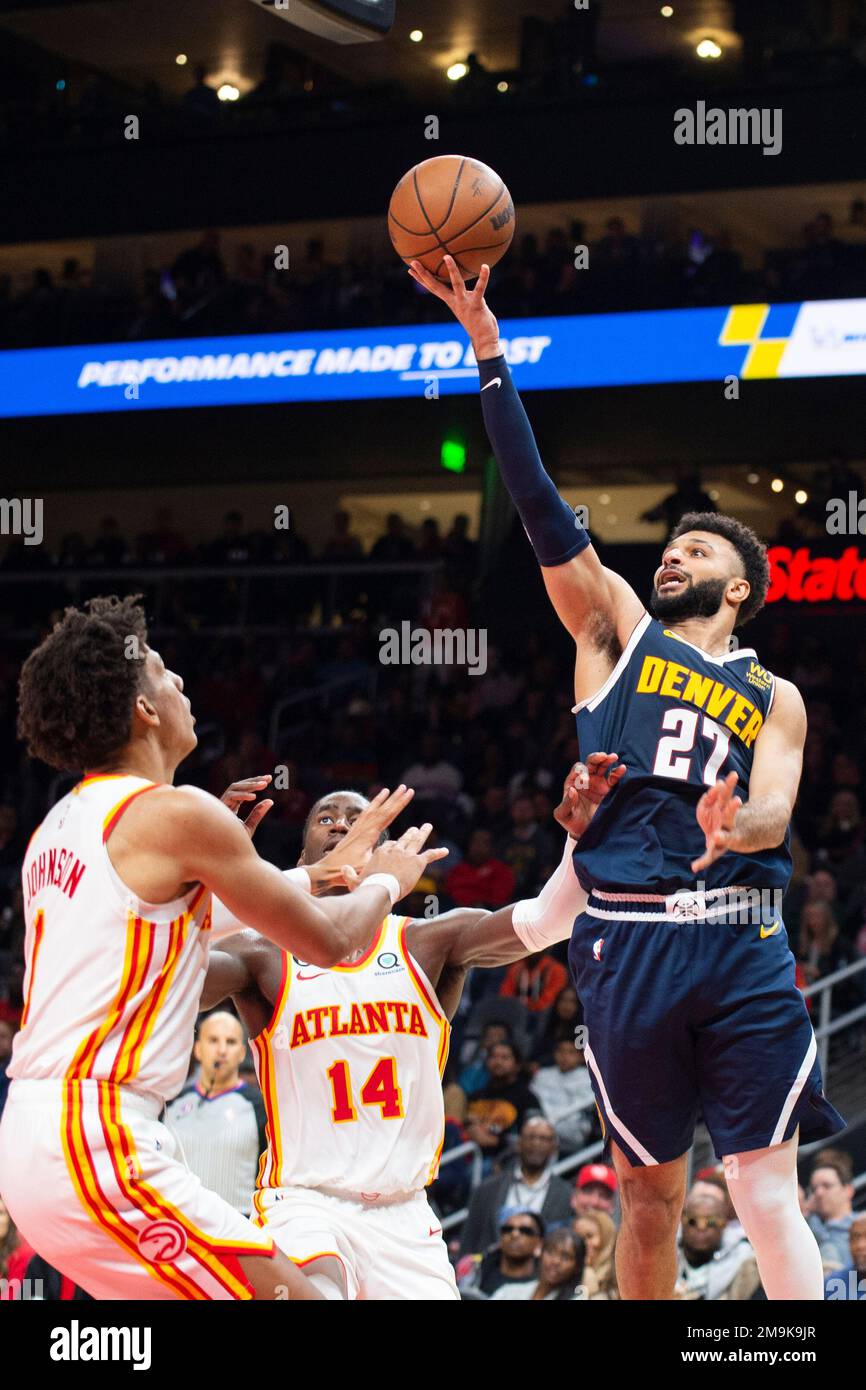 Denver Nuggets guard Jamal Murray shoots and scores over Atlanta Hawks ...