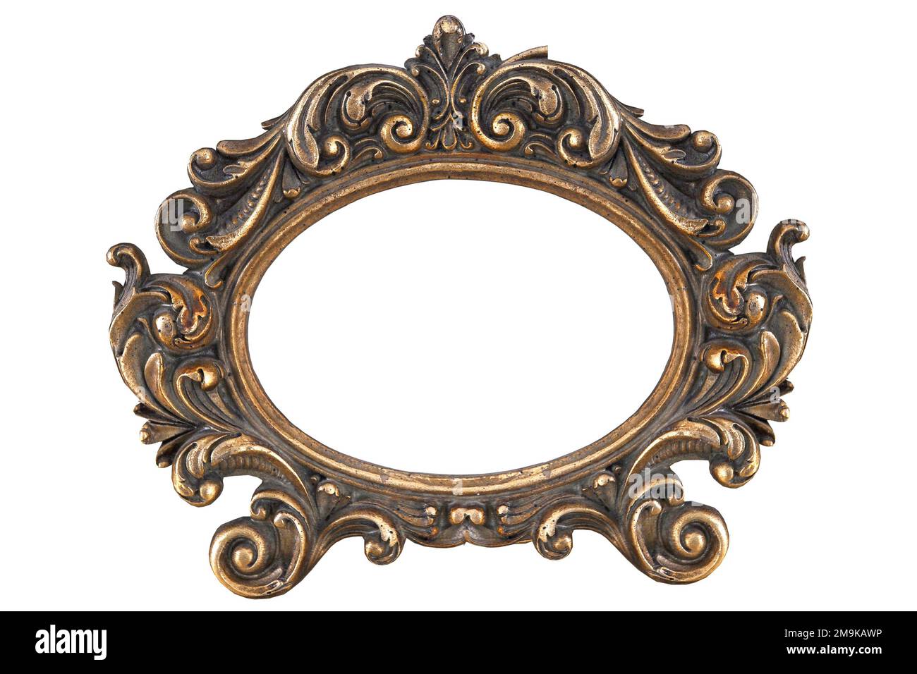 Figured decorative gold bronze frame on isolate, on a white background ...