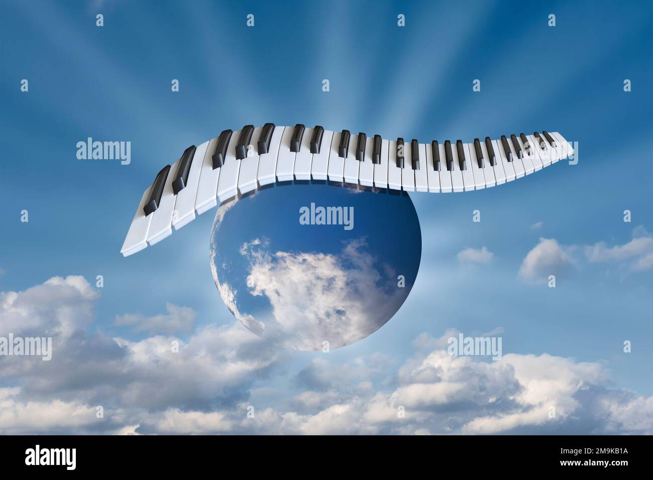 Piano keys in the sky on the globe Stock Photo - Alamy