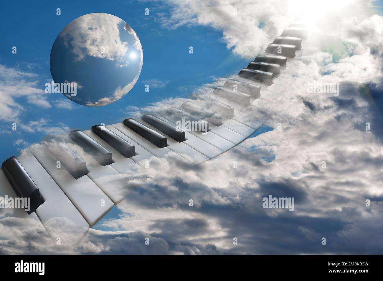 Beautiful piano keys in the clouds ascending into the sky Stock Photo ...