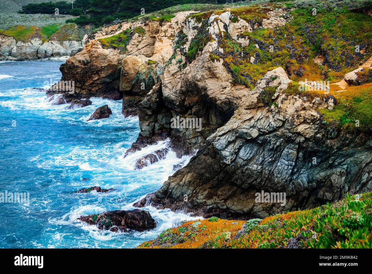 Landscape with coast with cliffs, Big Sur, Monterey County, California ...