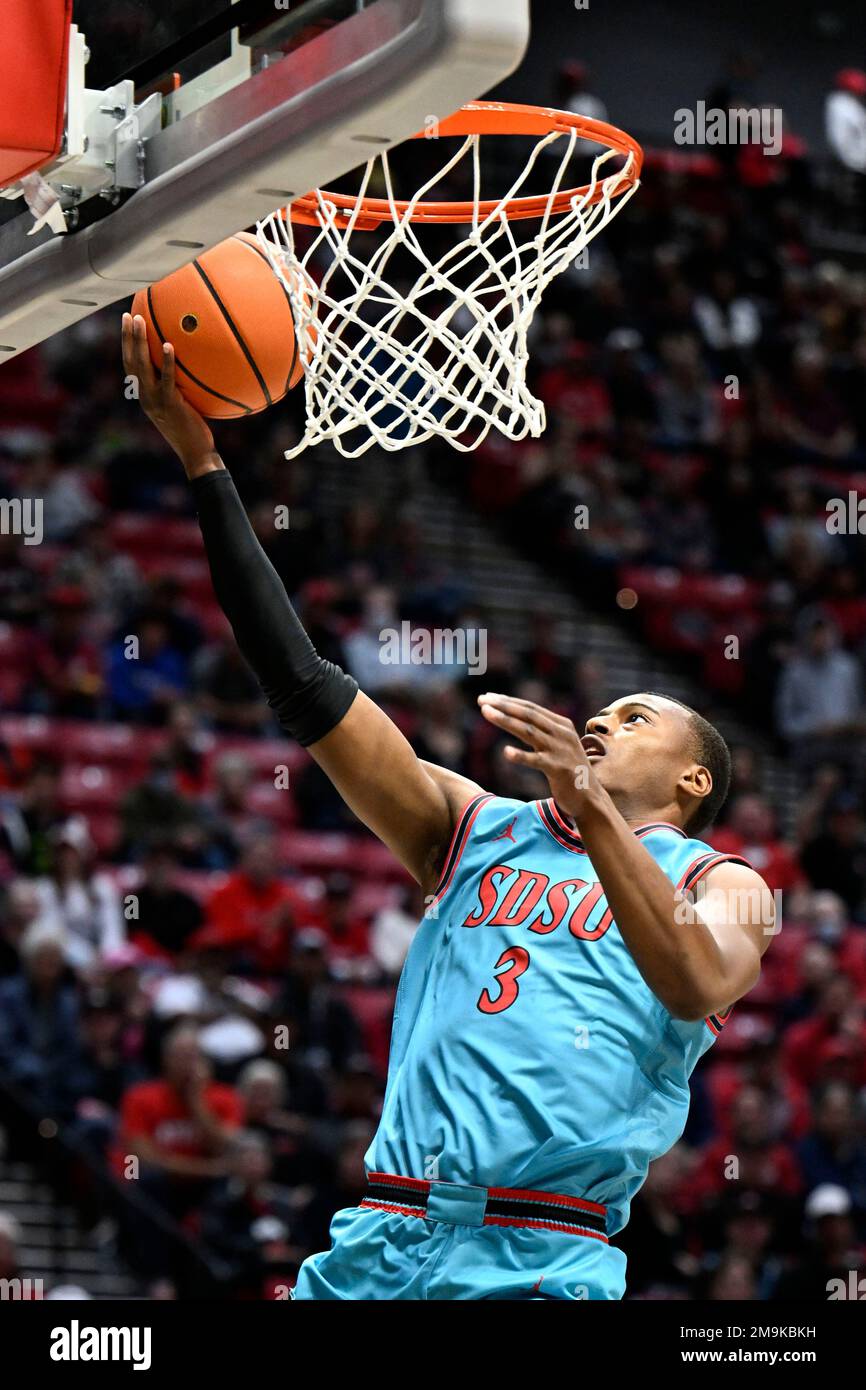 San Diego State guard Micah Parrish (3) plays during an NCAA college basketball game against UC ...