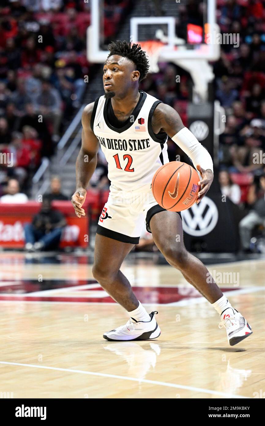 San Diego State guard Darrion Trammell (12) plays during the first half ...