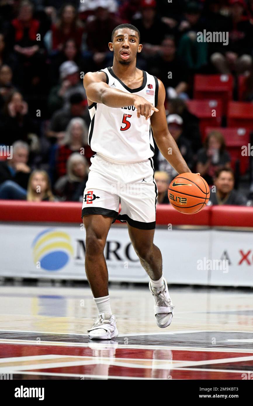 San Diego State guard Lamont Butler (5) plays during an NCAA college ...