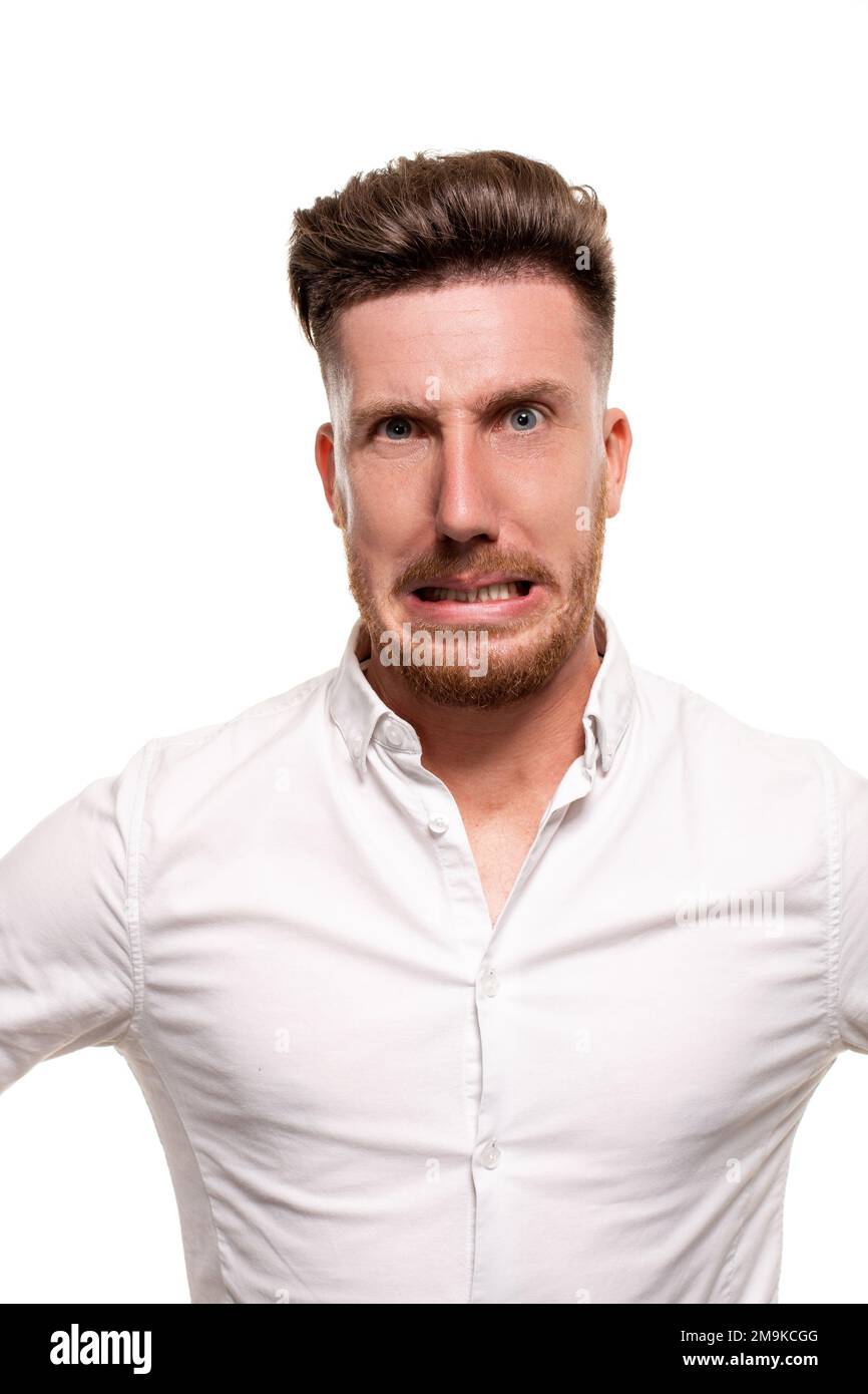 Studio photo of a good-looking man in a white shirt, isolated over a ...