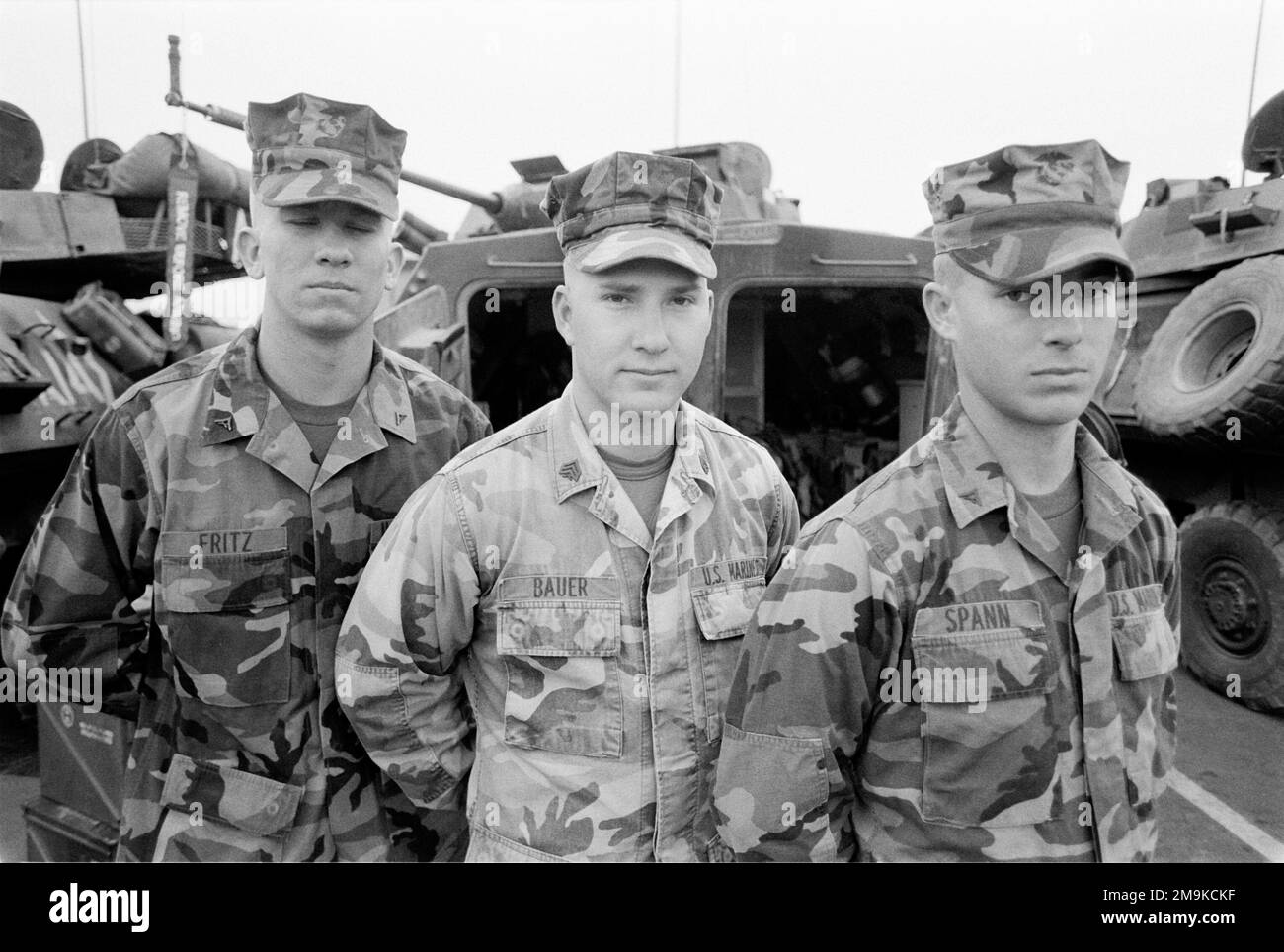 US Marine Corps Reserve (USMCR) Private First Class (PFC) Fritz (left), USMC Corporal (CPL ...