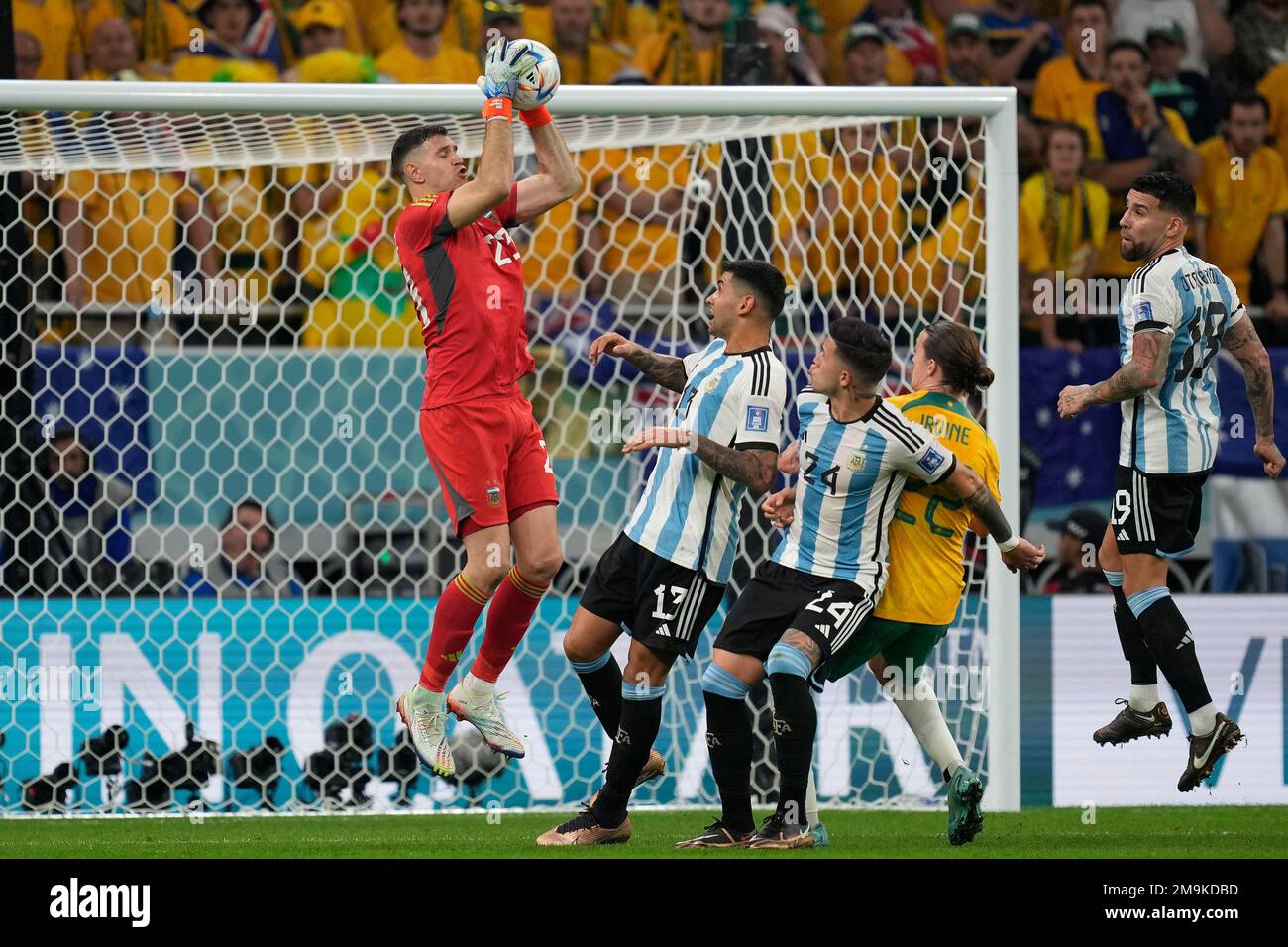 Argentina's goalkeeper Emiliano Martinez catches a ball during the ...