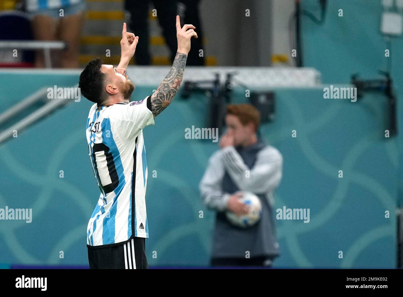 Argentina's Lionel Messi celebrates after scoring his team's first goal ...