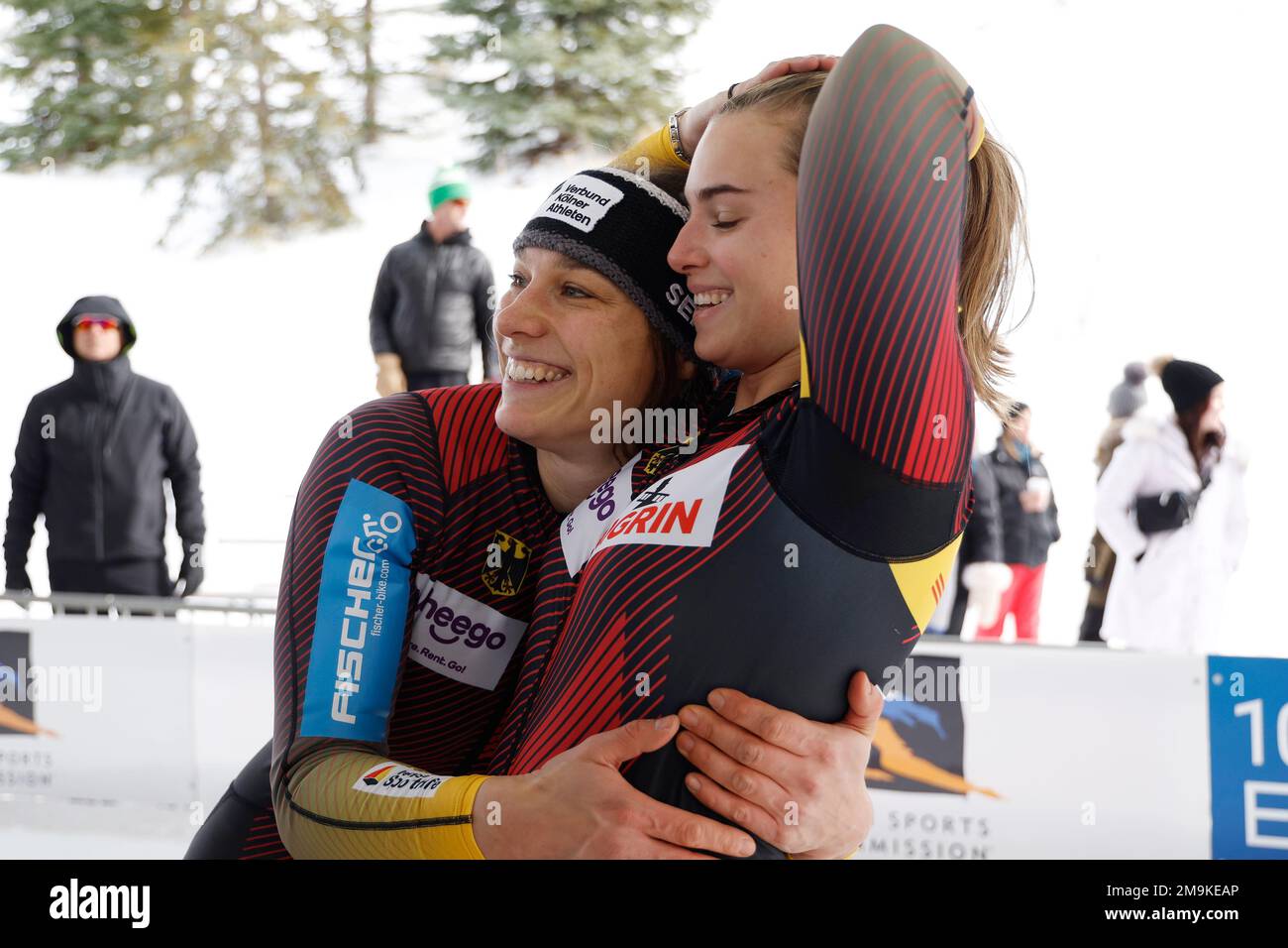 Leonie Fiebig, left, and Kim Kalicki of Germany celebrate winning the ...