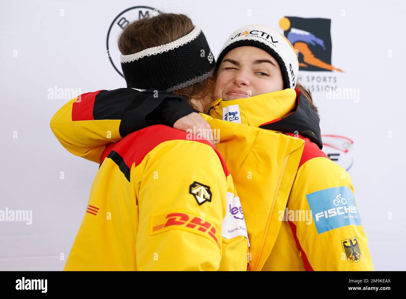 Leonie Fiebig, left, and Kim Kalicki of Germany celebrate winning the ...