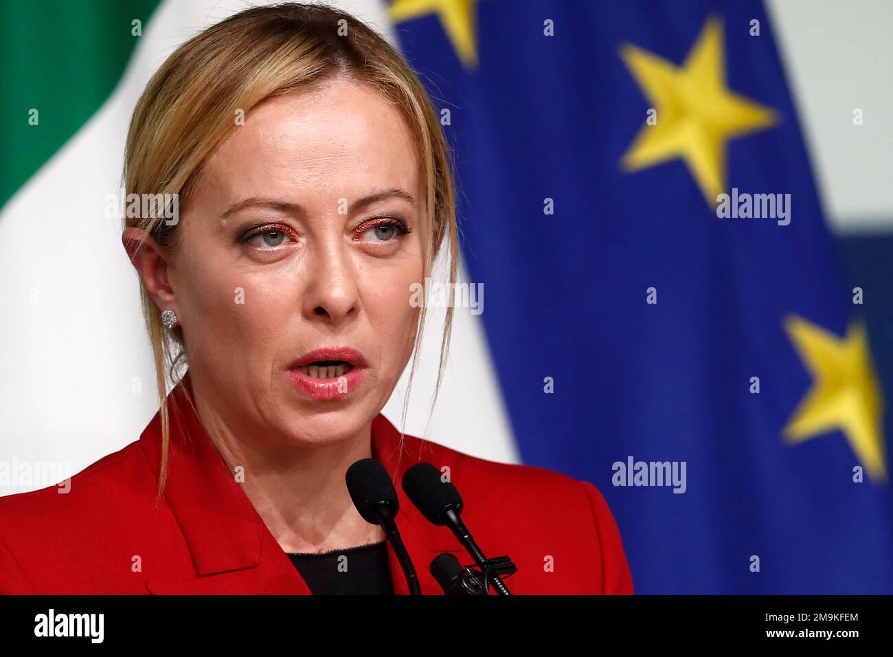 Italian Premier Giorgia Meloni speaks during the Med 2022 Dialogues ...