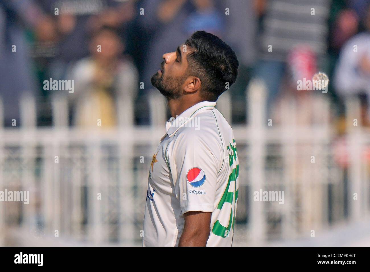 Pakistan's Babar Azam celebrates after scoring century during the third ...