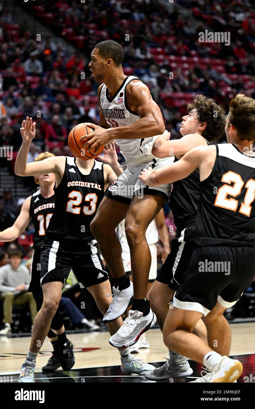 San Diego State forward Jaedon LeDee (13) grabs a rebound in front of ...