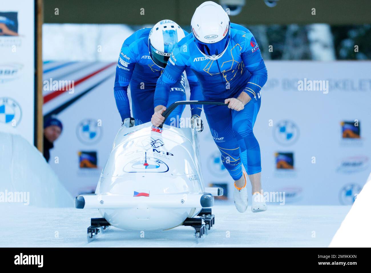 Driver Adam Dobes, front, and Dominik Zalesky, of Czech Republic ...