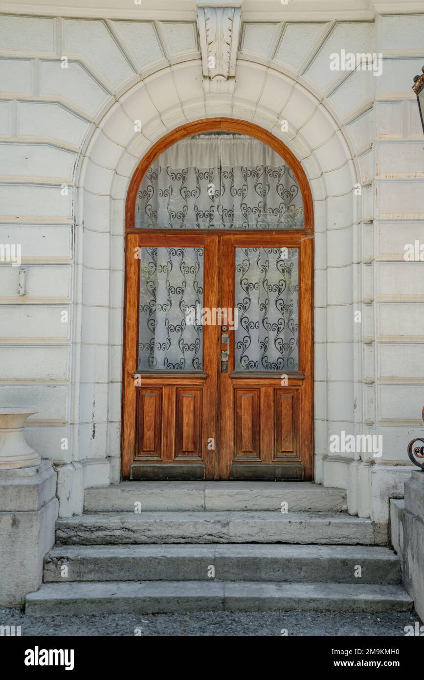 Antique wooden door Designed with beautiful architecture Stock Photo ...