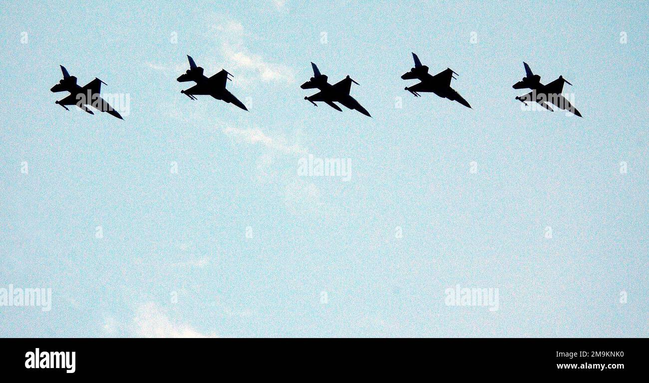 A five-ship formation of Royal Thai Air Force (RTAF) F-16 Fighting ...