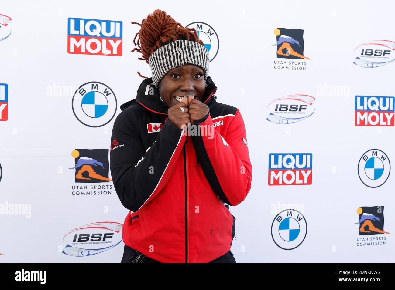 Cynthia Appiah of Canada reacts as she watches a competitors race in ...