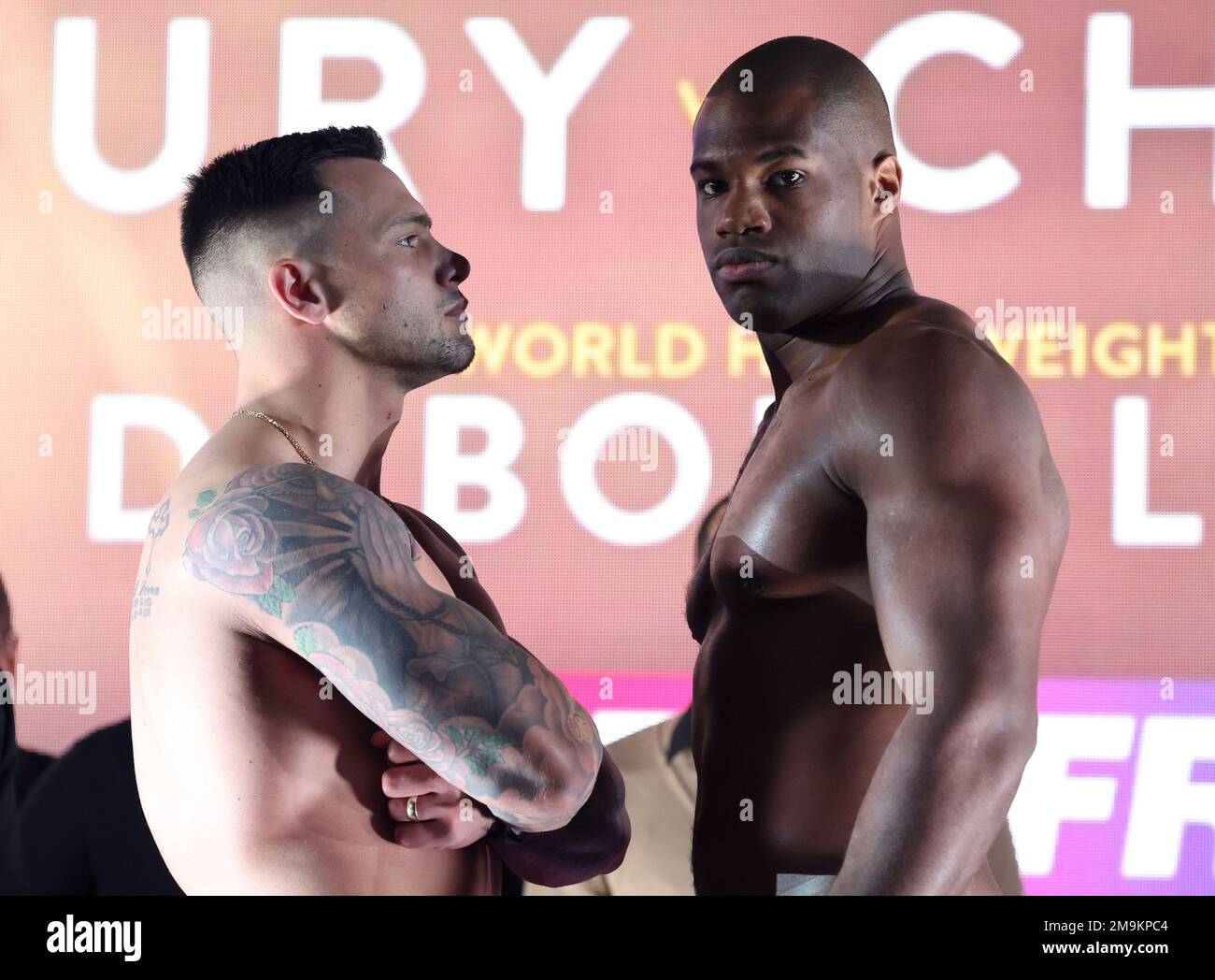 Britain's Daniel Dubois, right, and South Africa's Kevin Lerena pose ...