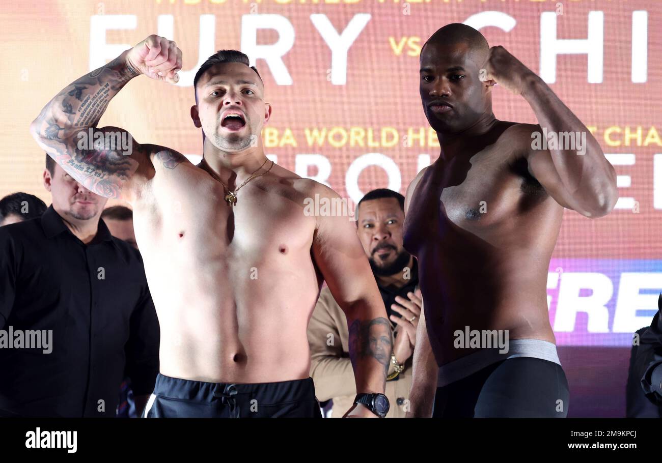 Britain's Daniel Dubois, right, and South Africa's Kevin Lerena pose ...