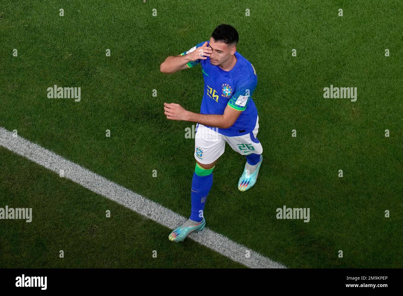 Brazil's Gabriel Martinelli reacts after a missed chance to score ...