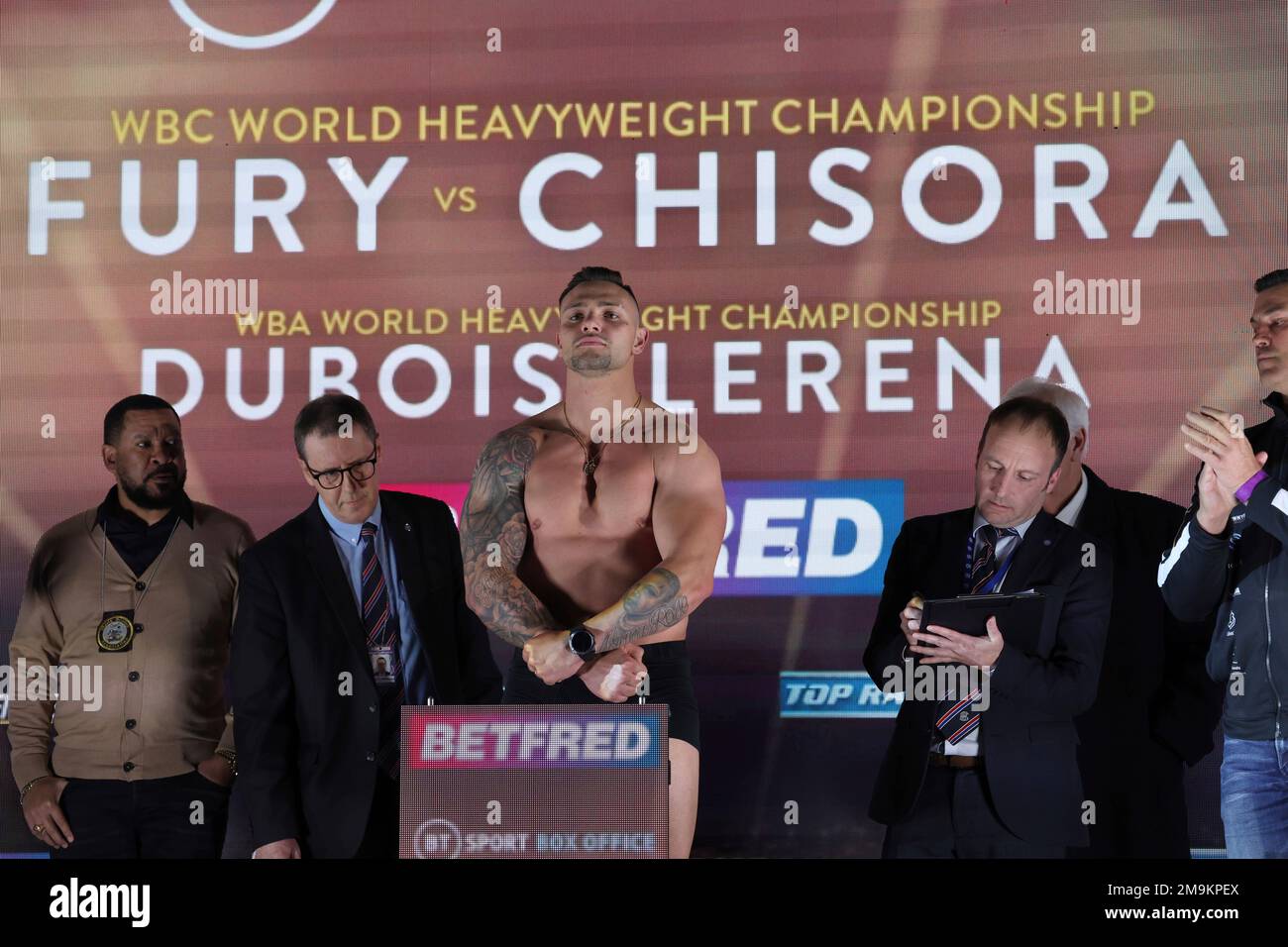 South Africa's Kevin Lerena poses during the weigh-in for his fight ...