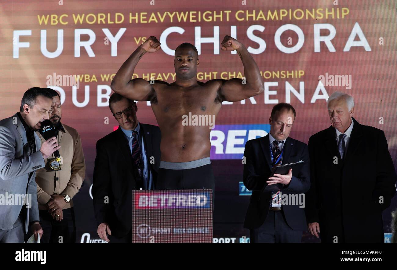 Britain's Daniel Dubois, poses during the weigh-in for his fight ...