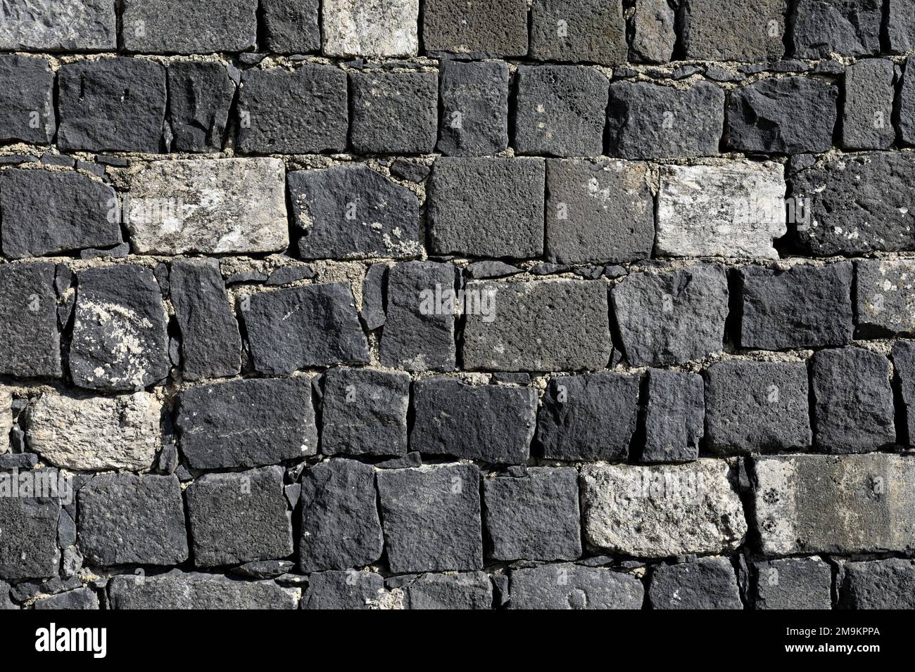 Black Basalt stonework in Umm Qais town, Jordan, Middle East Stock ...