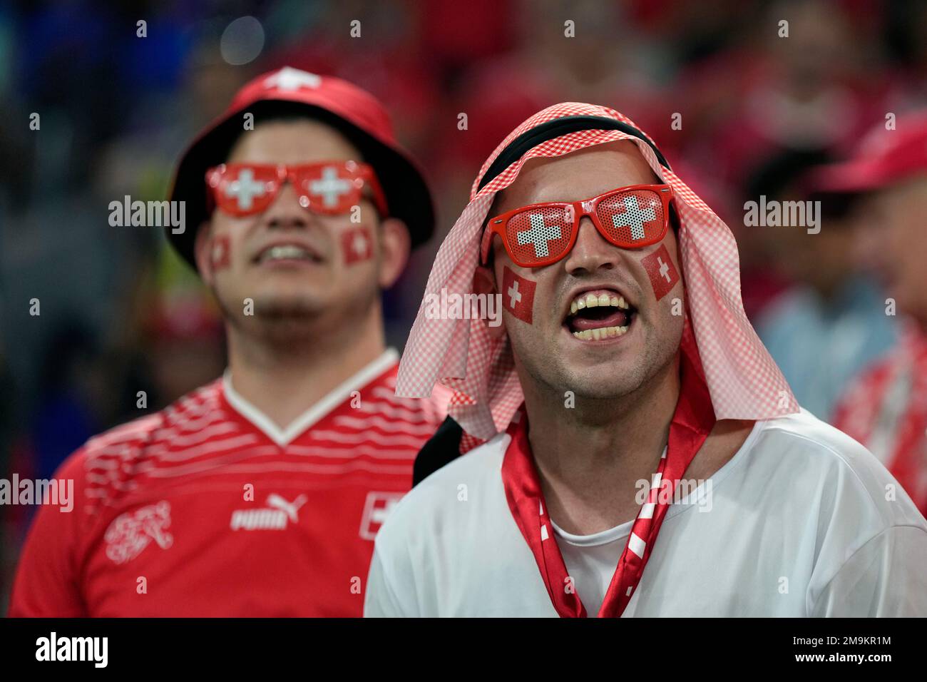 Swiss fans cheer prior to the start of the World Cup group G soccer ...