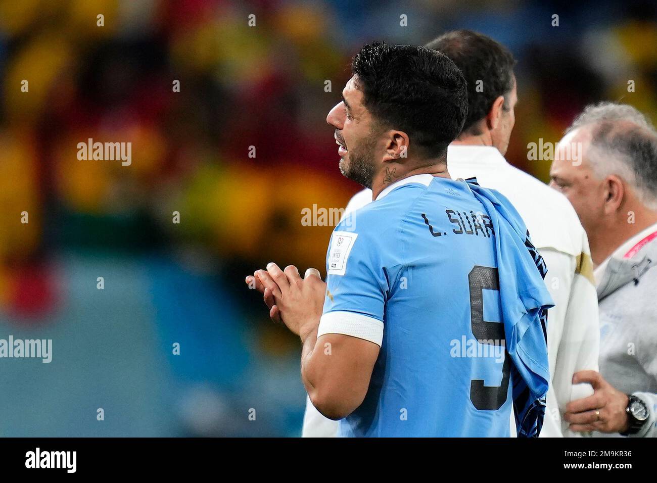 Uruguay's Luis Suarez cries after the World Cup group H soccer match ...