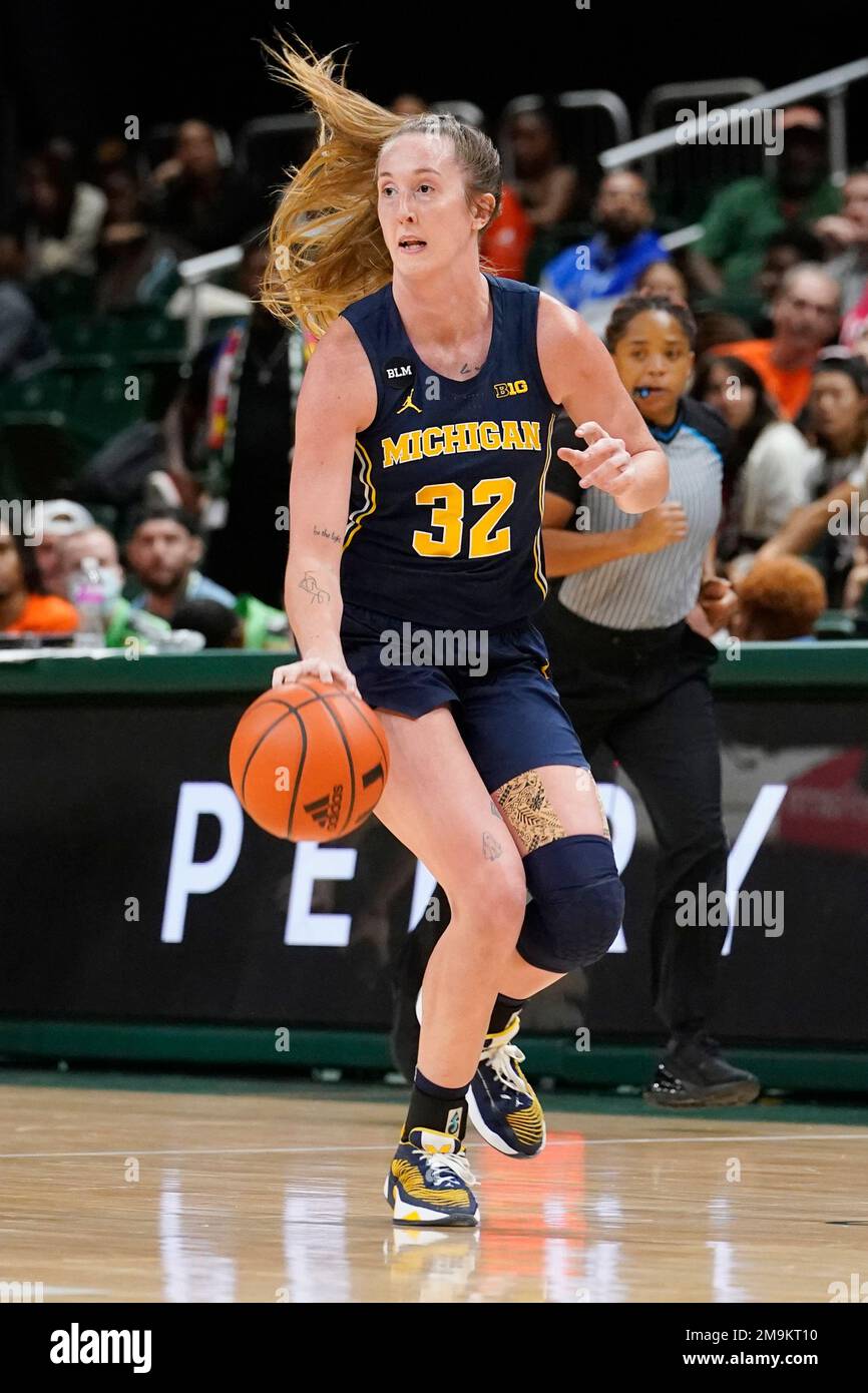 Michigan guard Leigha Brown (32) dribbles the ball during the second ...