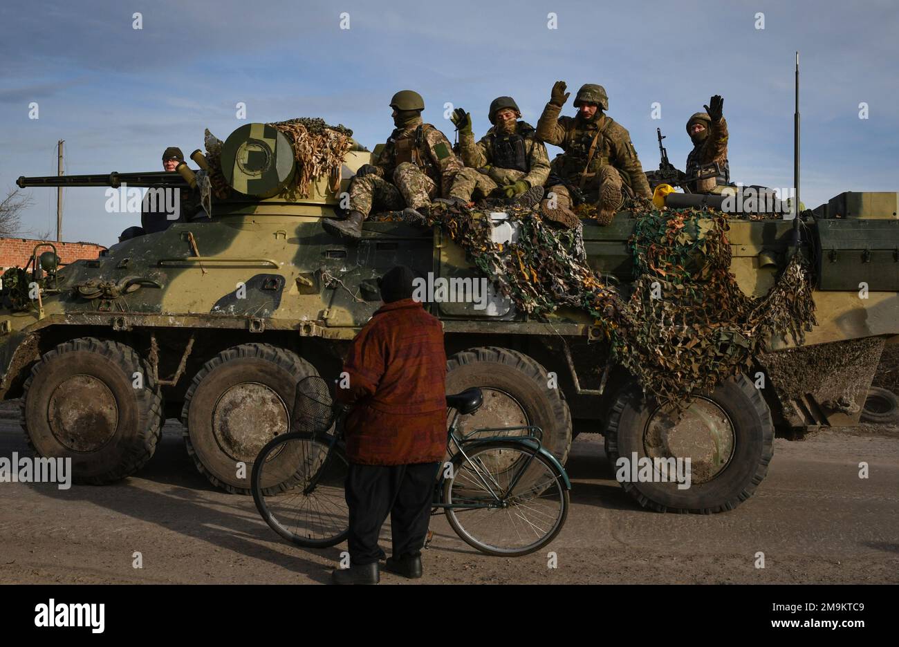 Ukrainian military vehicle pass by the village of Zarichne, Donetsk ...
