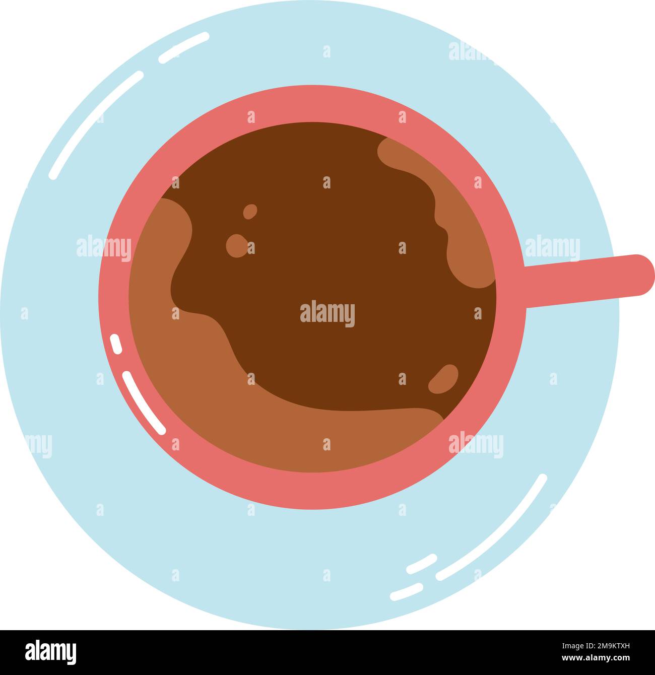 Coffee mug top view in cartoon flat style. Hand drawn vector ...