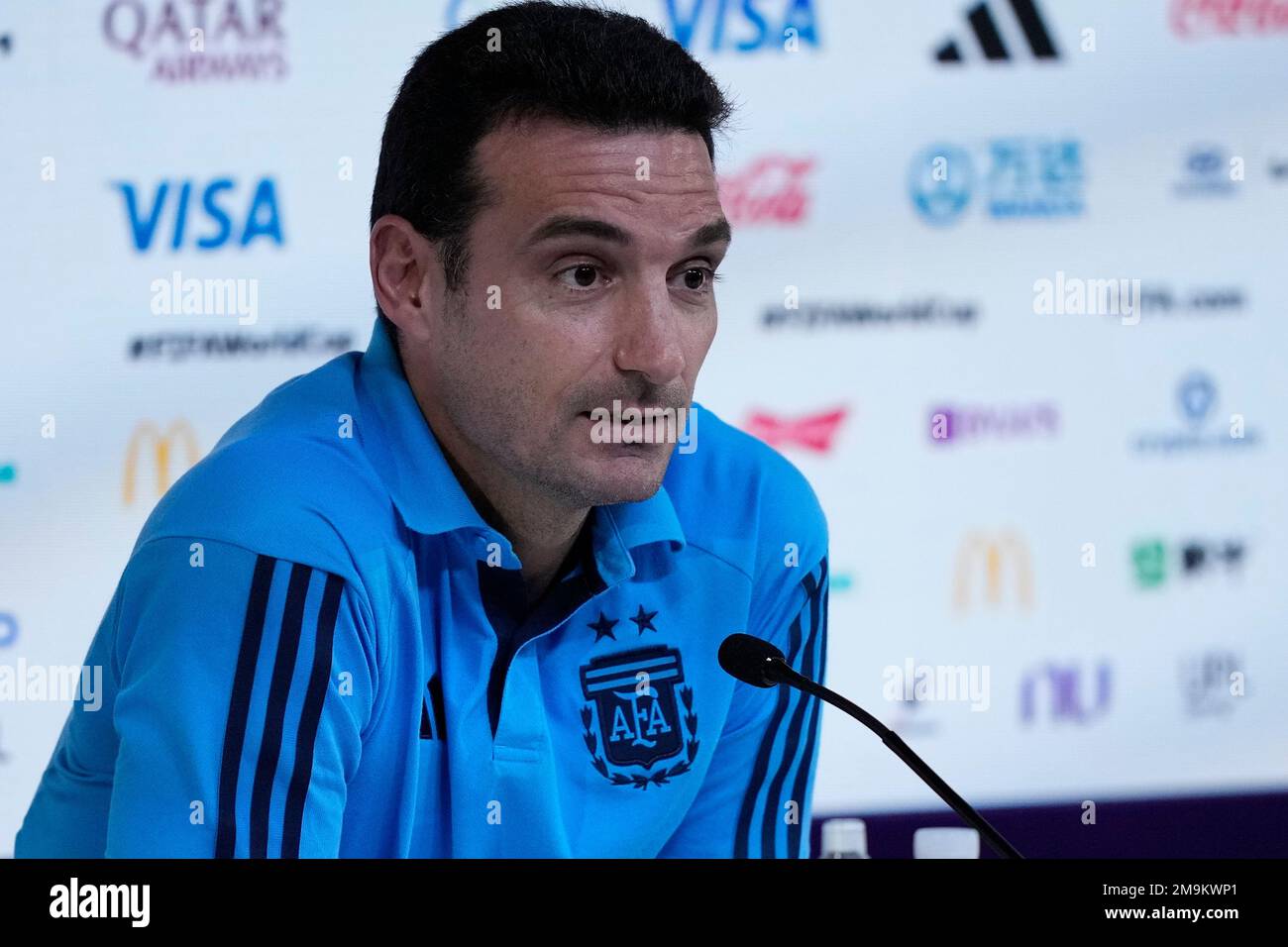 Argentina's coach Leonel Scalonni attend during a press conference on ...