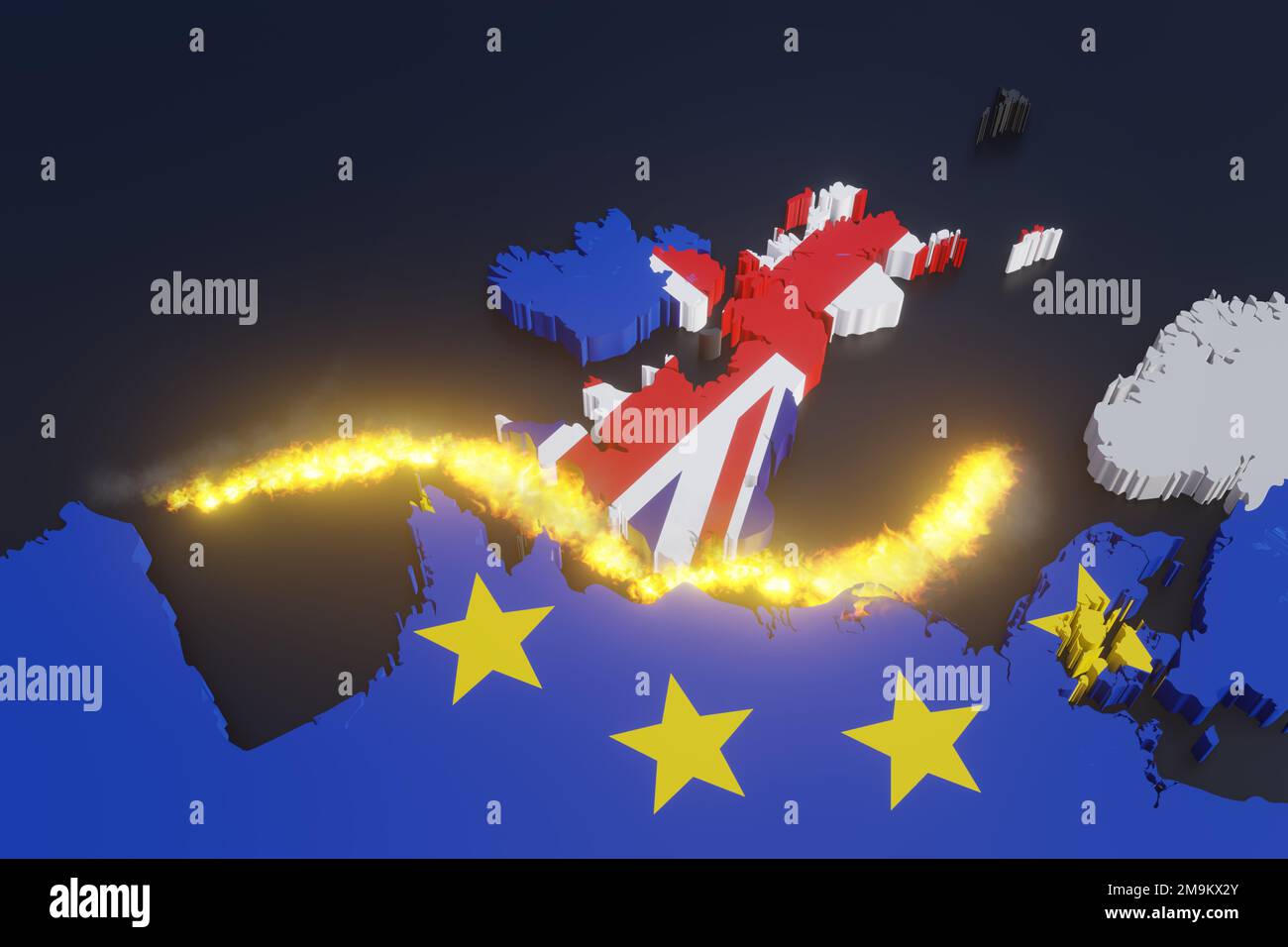 Map of UK and EU countries separated by a stream of fire. Illustration ... Map of UK and EU countries separated by a stream of fire. Illustration ...