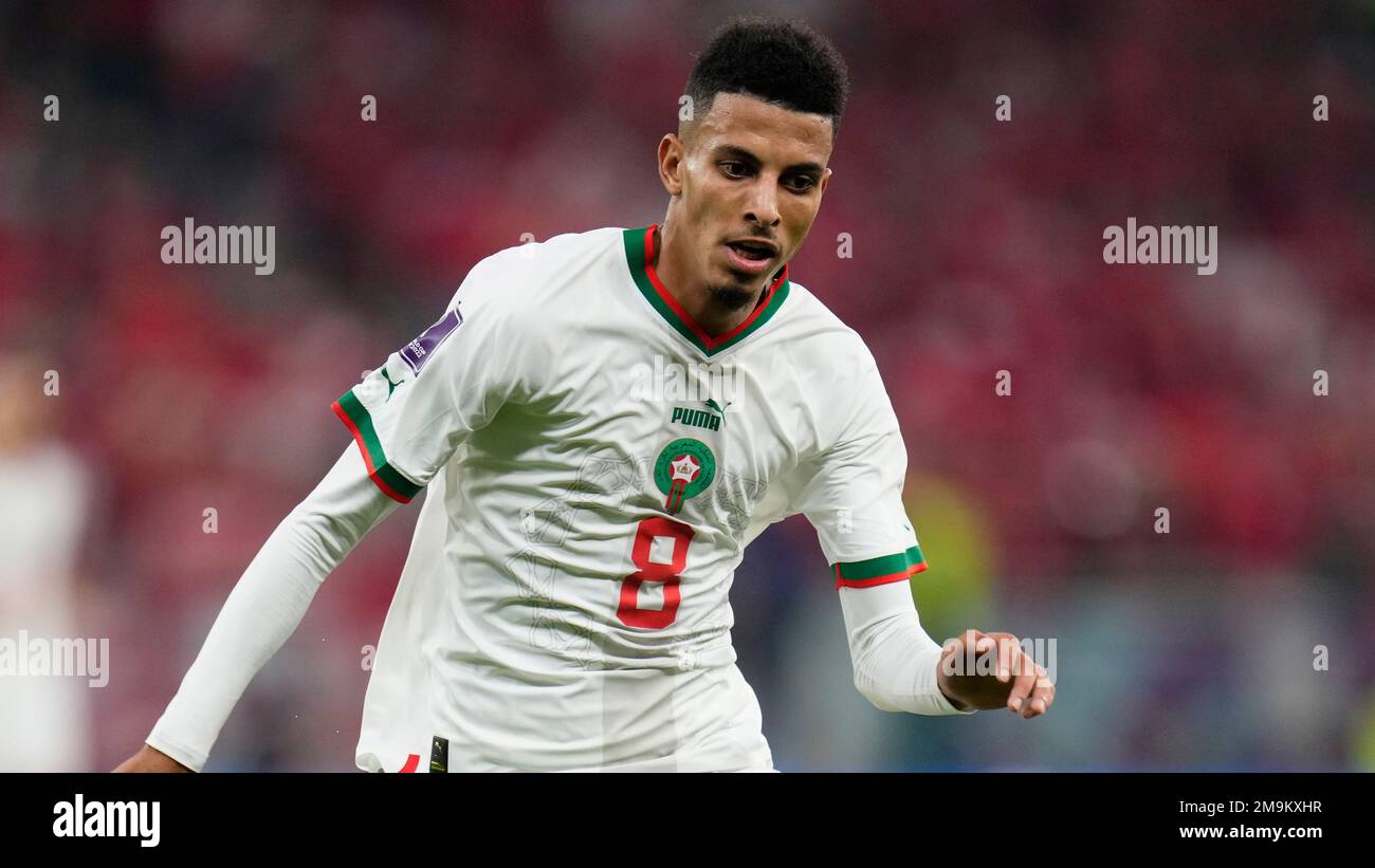 Morocco's Azzedine Ounahi in action during the World Cup group F soccer ...